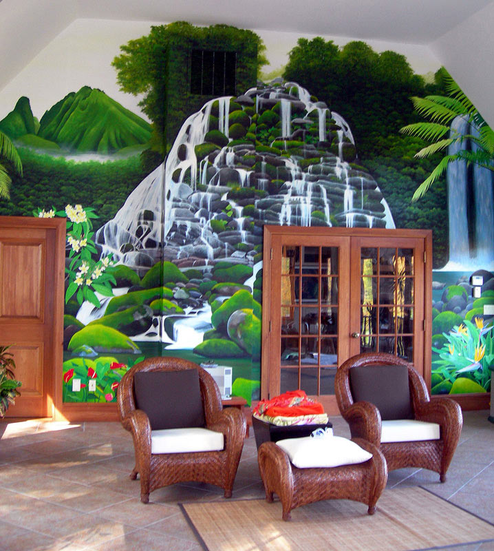 Hand Painted Hawaiian Waterfall Mural by Bonnie Lee Turner